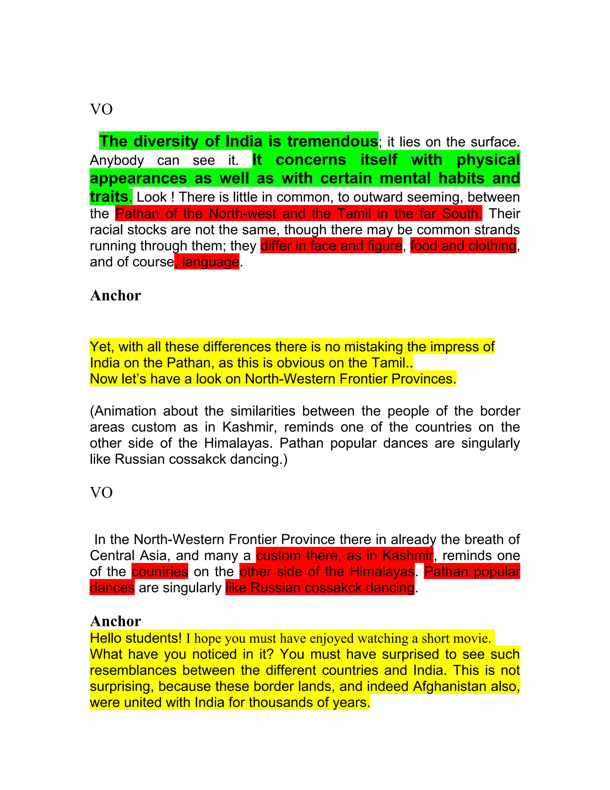 Variety and unity of india xii | DOC