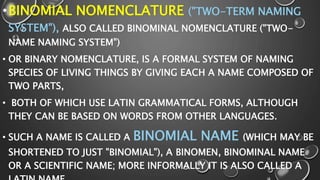 Variety of life, Binomial Nomenclature | PPT