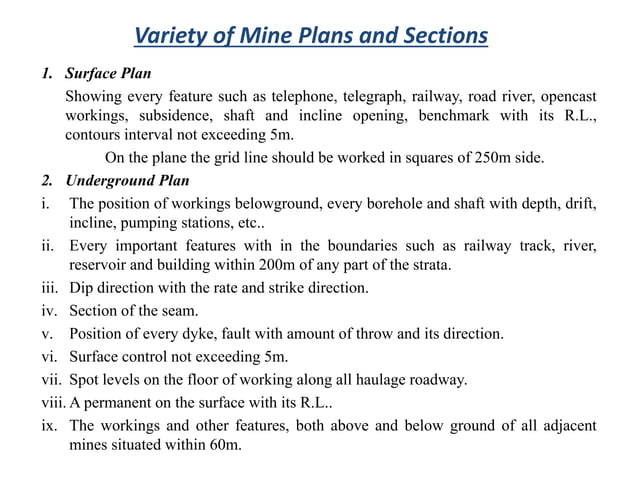 Variety of mine plans and sections & second schedule | PPTX | Geology ...