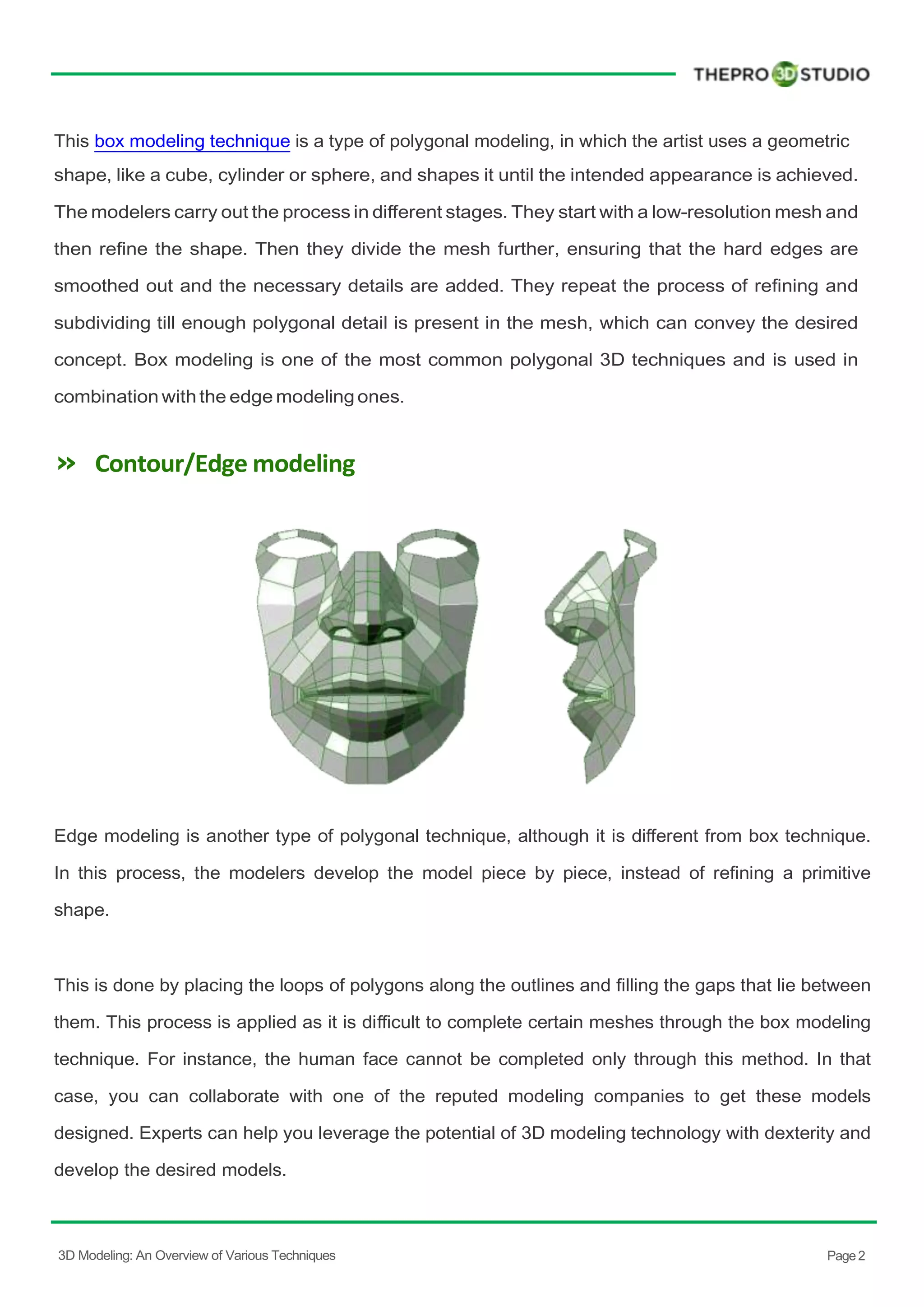 Overview on Various Types of 3D Modeling Techniques | PDF