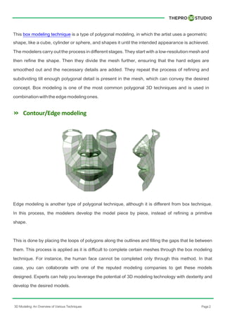 Overview on Various Types of 3D Modeling Techniques | PDF