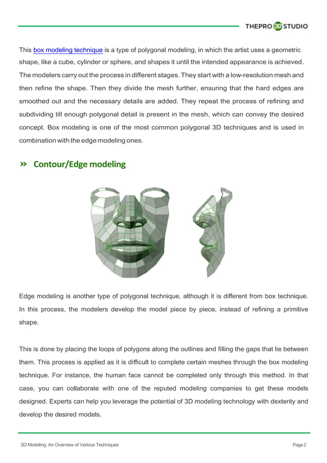 Overview on Various Types of 3D Modeling Techniques | PDF