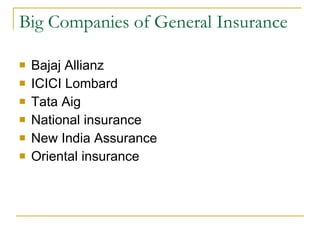 Various general insurance companies and its policies | PPT