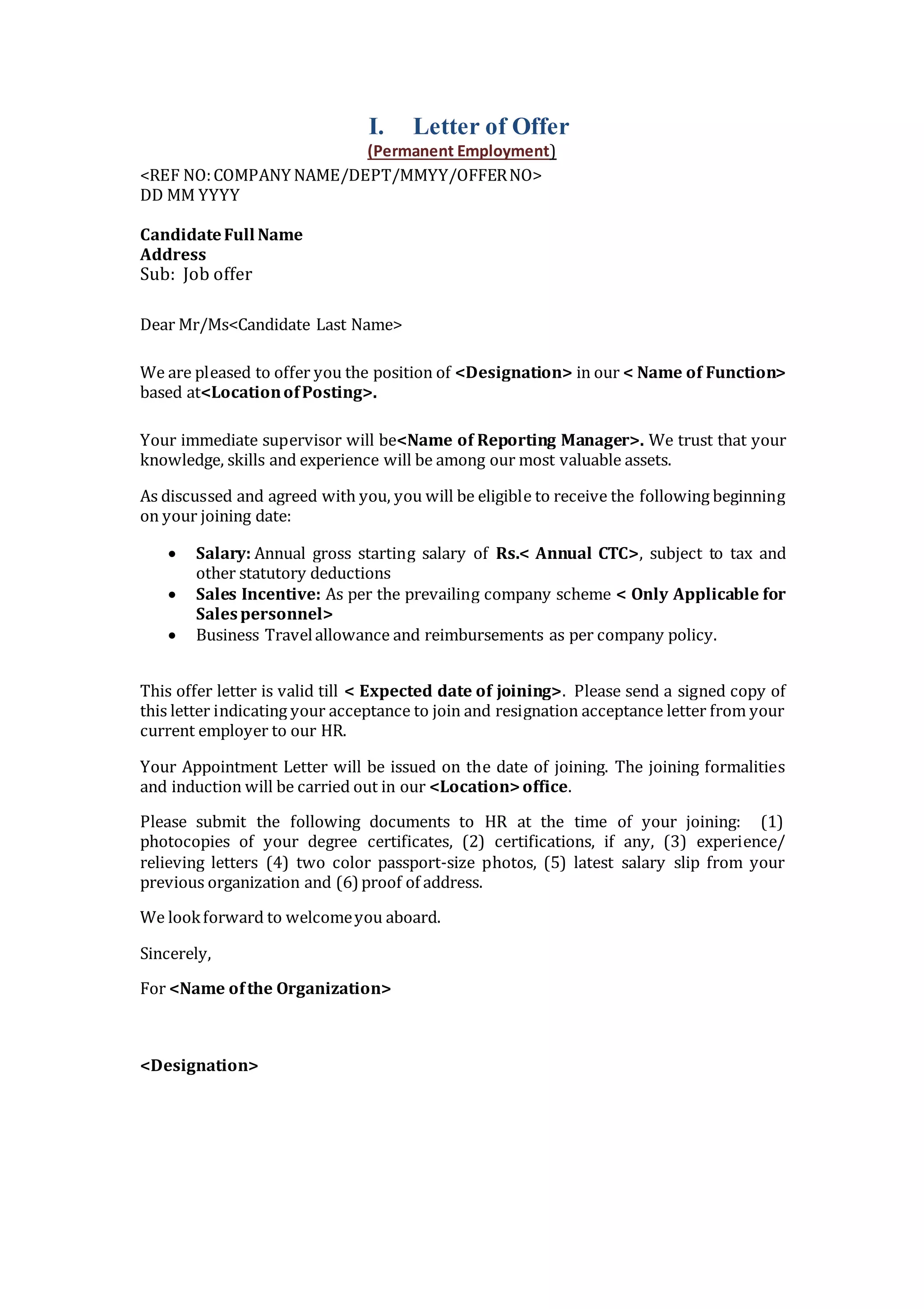 Various hr-letters | DOCX