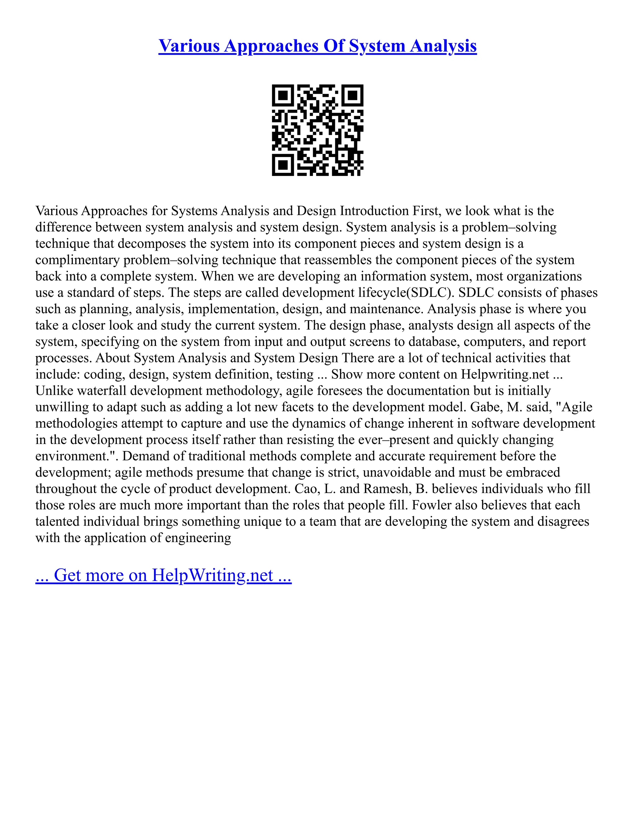 Various Approaches Of System Analysis | PDF