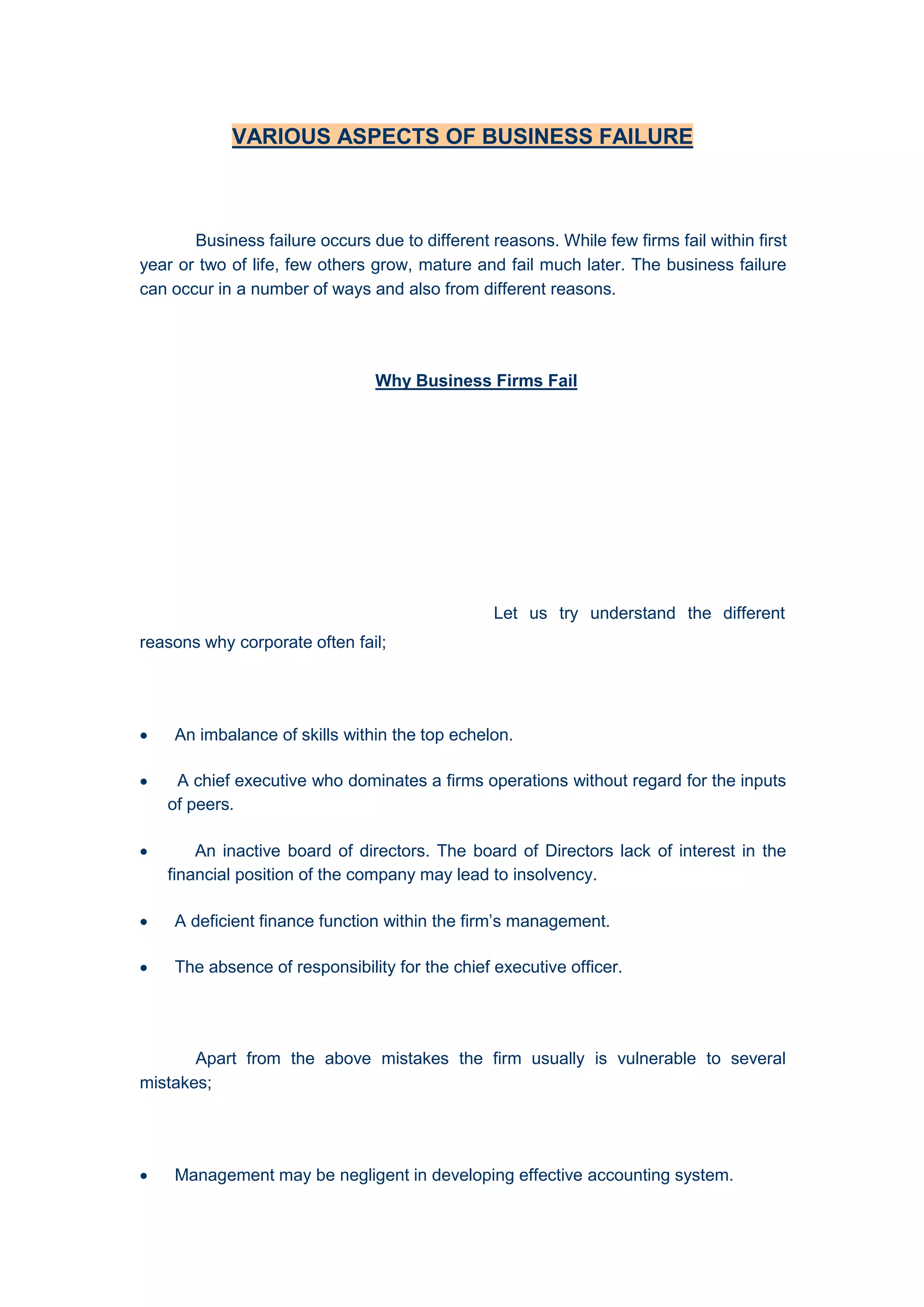 Various aspects of business failure | PDF