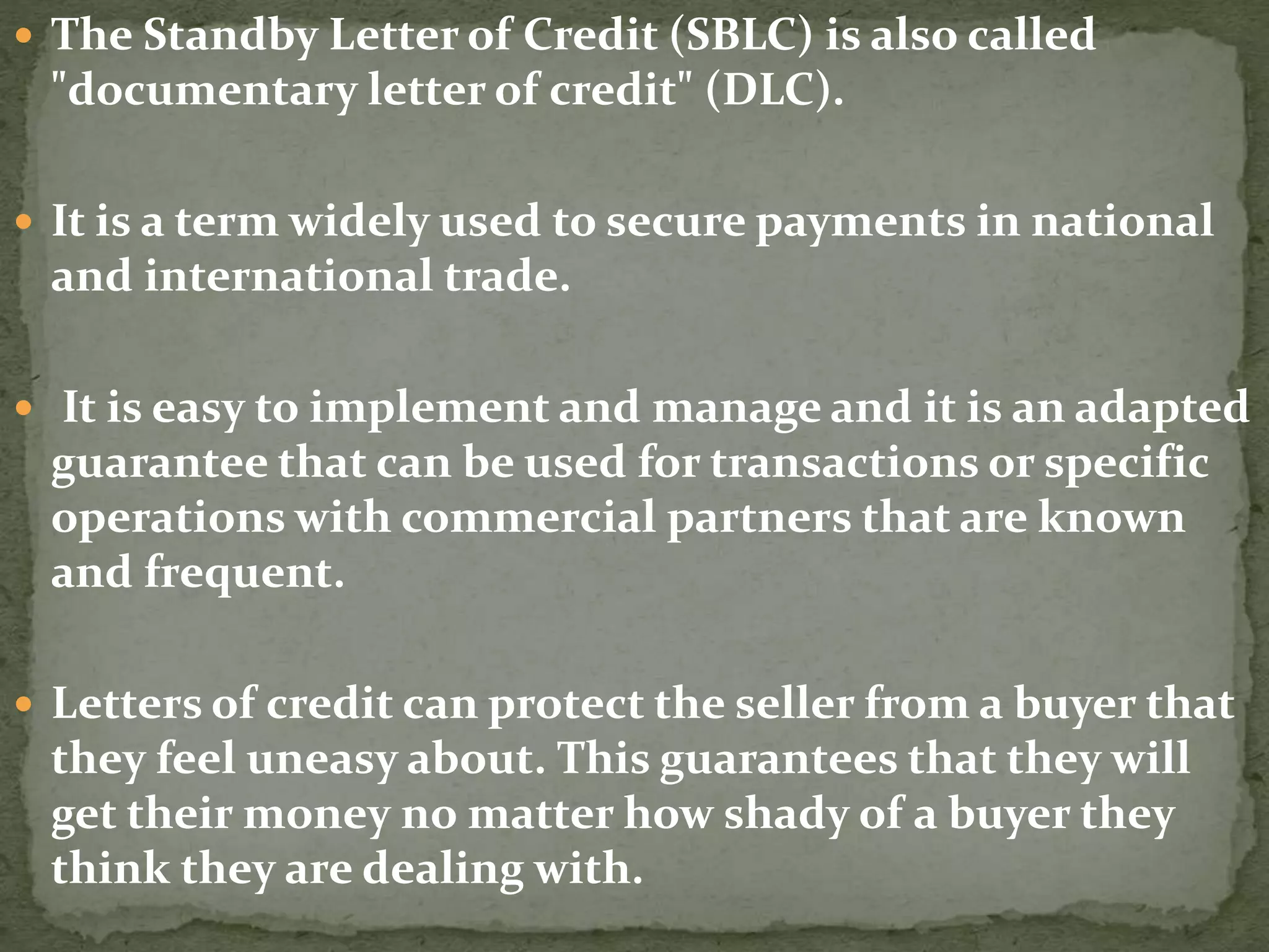 Various characteristics of sblc monetization | PPTX