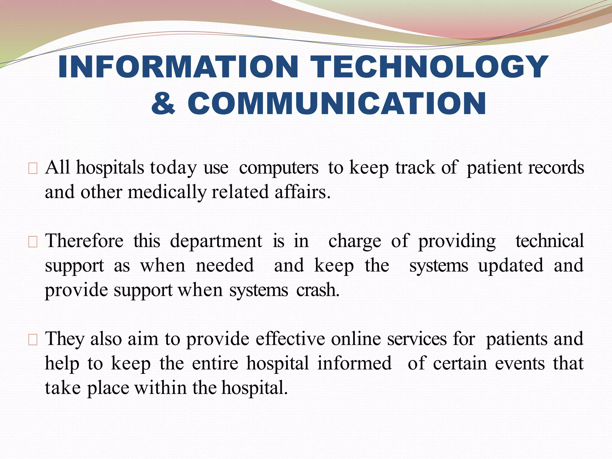Various departments of the hospital | PPTX
