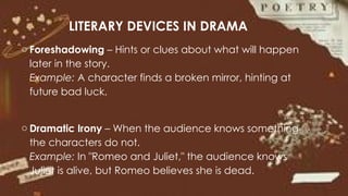 VARIOUS ELEMENTS, TECHNIQUES, AND LITERARY DEVICES IN DRAMA.pptx