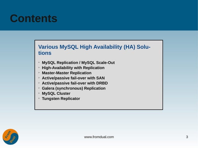 Percona Live: Various MySQL High Availability (HA) Solutions | PPT