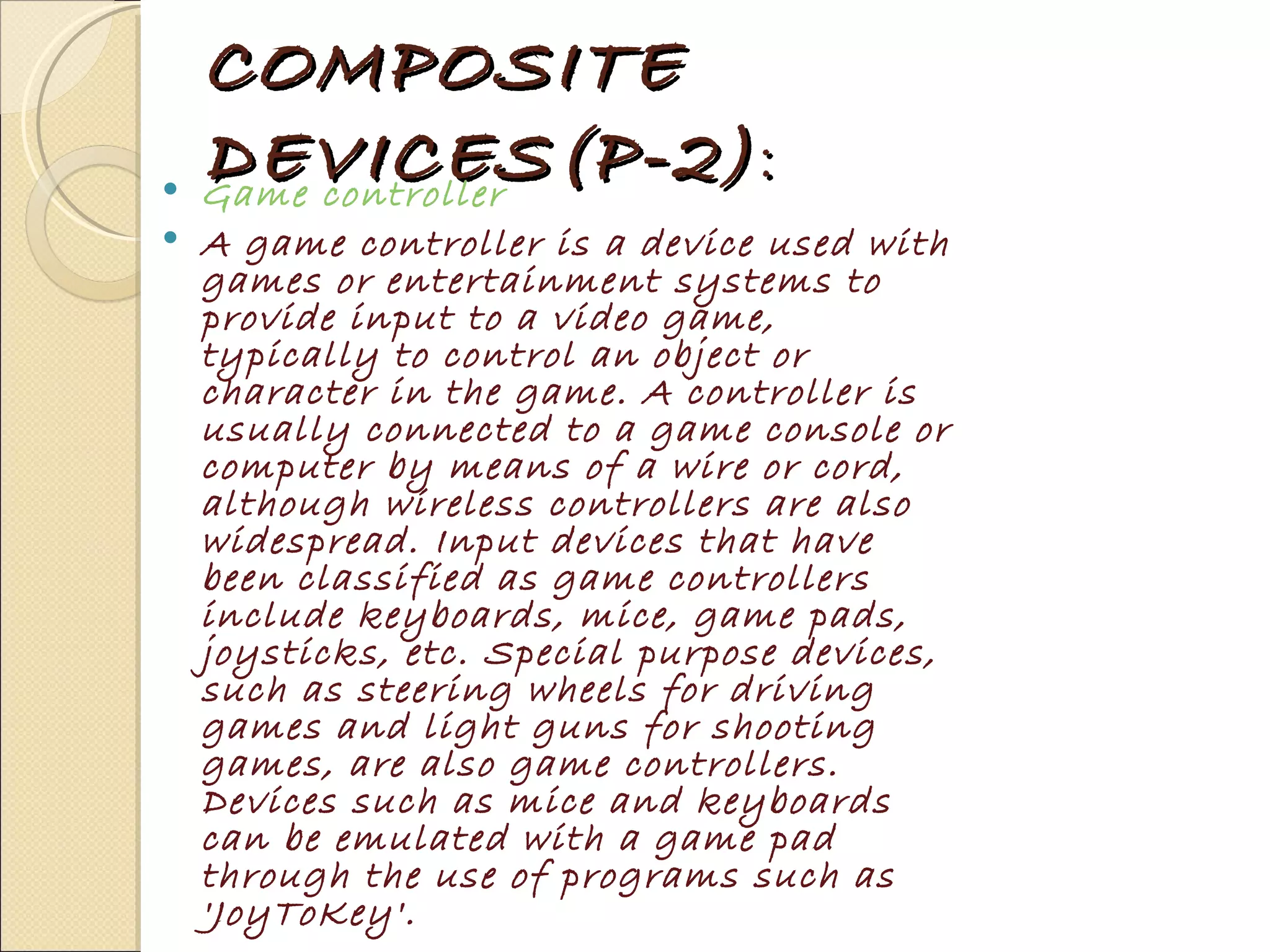 Various input devices showing their features | PPT | Computer ...