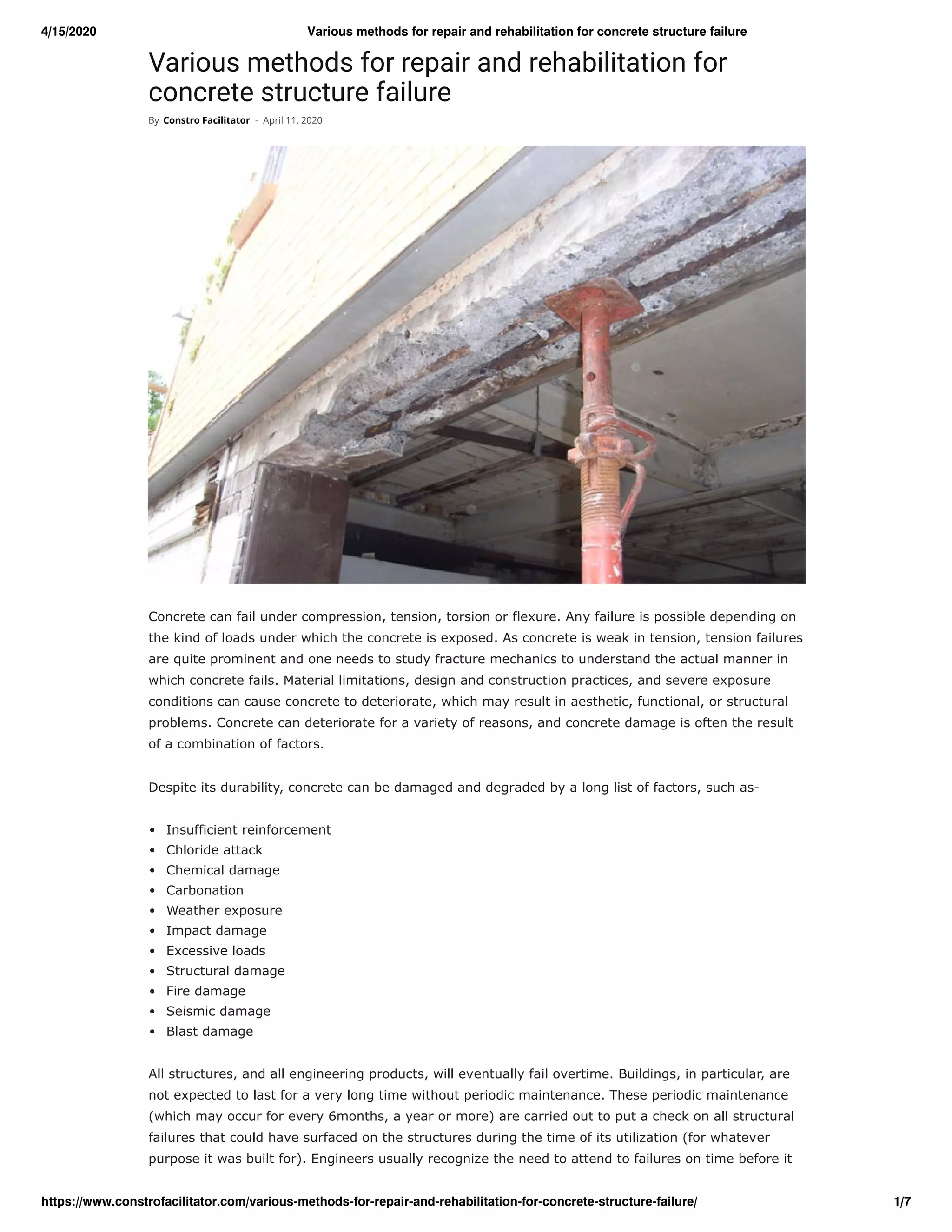 Various methods for repair and rehabilitation for concrete structure ...
