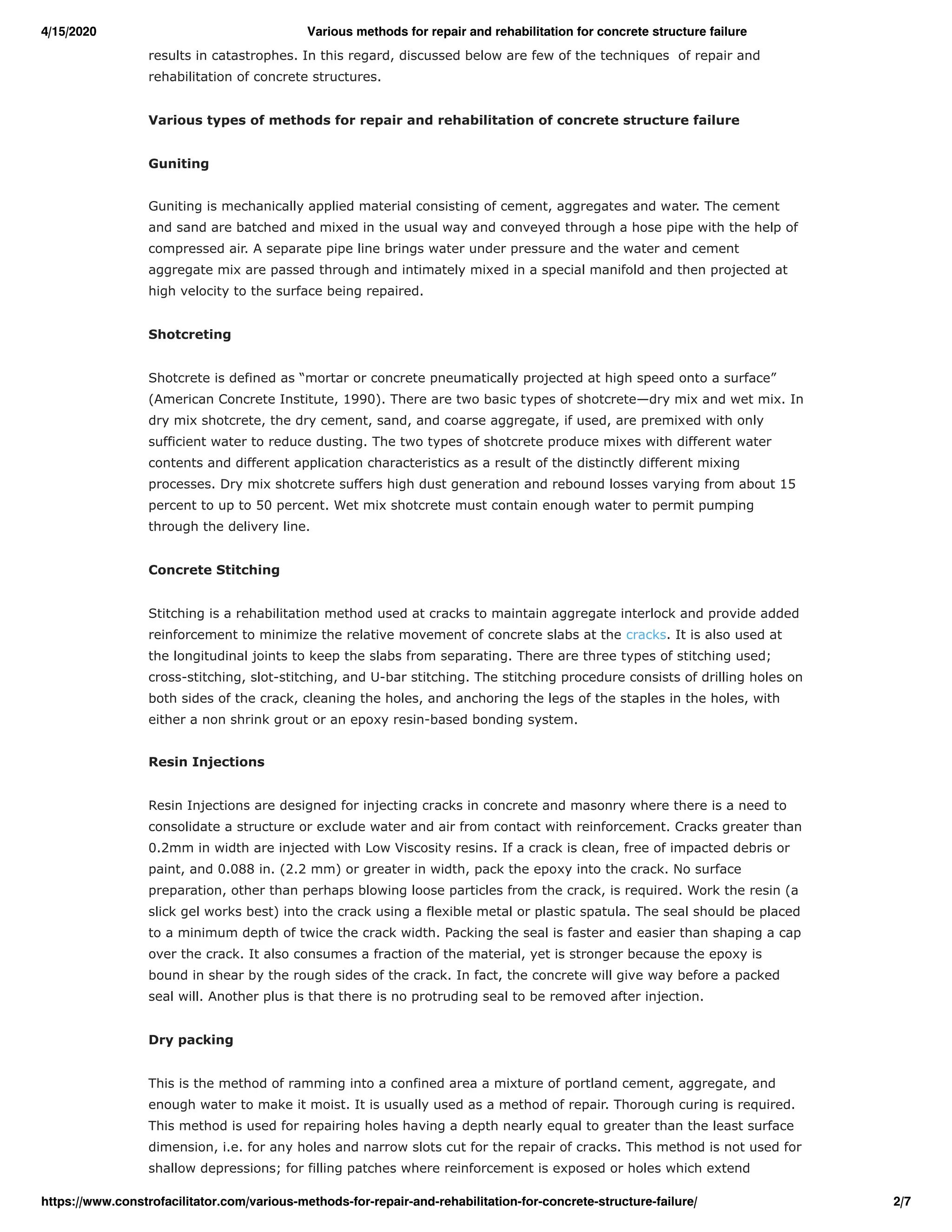 Various methods for repair and rehabilitation for concrete structure ...