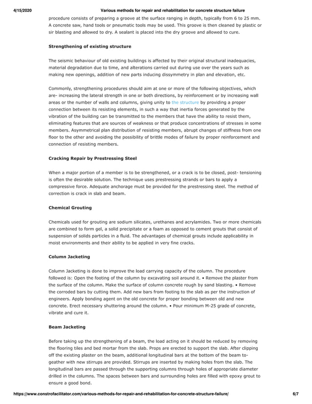 Various methods for repair and rehabilitation for concrete structure ...