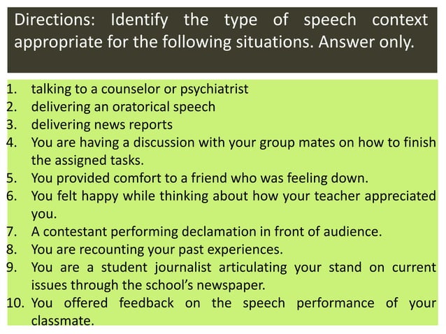 Oral Communication (Grade 11) - Various Speech Situations | PPTX