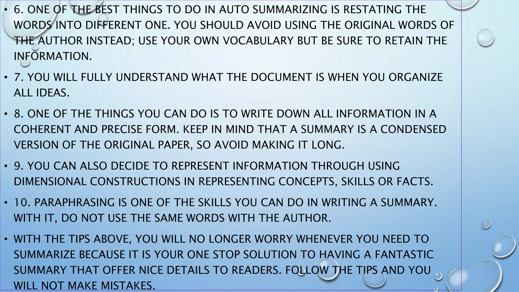 VARIOUS TECHNIQUES IN SUMMARISING A VARIETY OF ACADEMIC TEXT.pptx