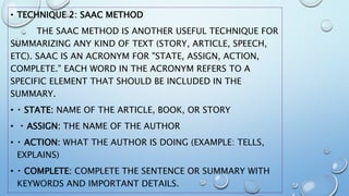 VARIOUS TECHNIQUES IN SUMMARISING A VARIETY OF ACADEMIC TEXT.pptx