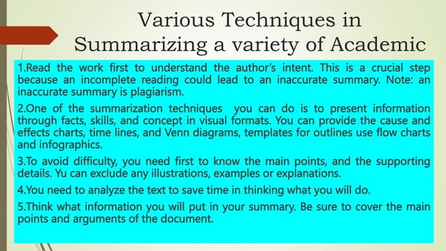 Lesson 5 VARIOUS TECHNIQUES IN SUMMARIZING.pptx