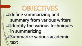Lesson 5 VARIOUS TECHNIQUES IN SUMMARIZING.pptx