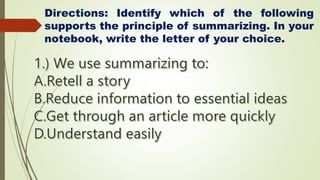 Lesson 5 VARIOUS TECHNIQUES IN SUMMARIZING.pptx