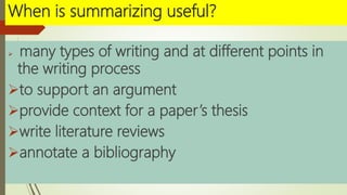 VARIOUS TECHNIQUES IN SUMMARIZING A VARIETY OF ACADEMIC.pptx