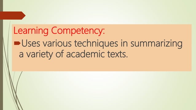 VARIOUS TECHNIQUES IN SUMMARIZING A VARIETY OF ACADEMIC.pptx