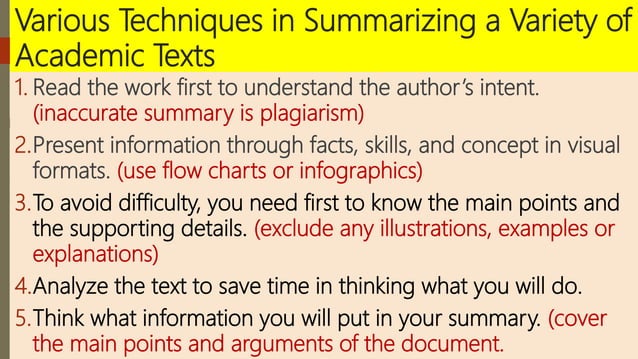 VARIOUS TECHNIQUES IN SUMMARIZING A VARIETY OF ACADEMIC.pptx