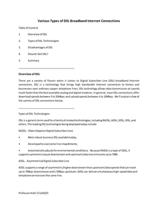 Various types of dsl broadband internet connections | PDF
