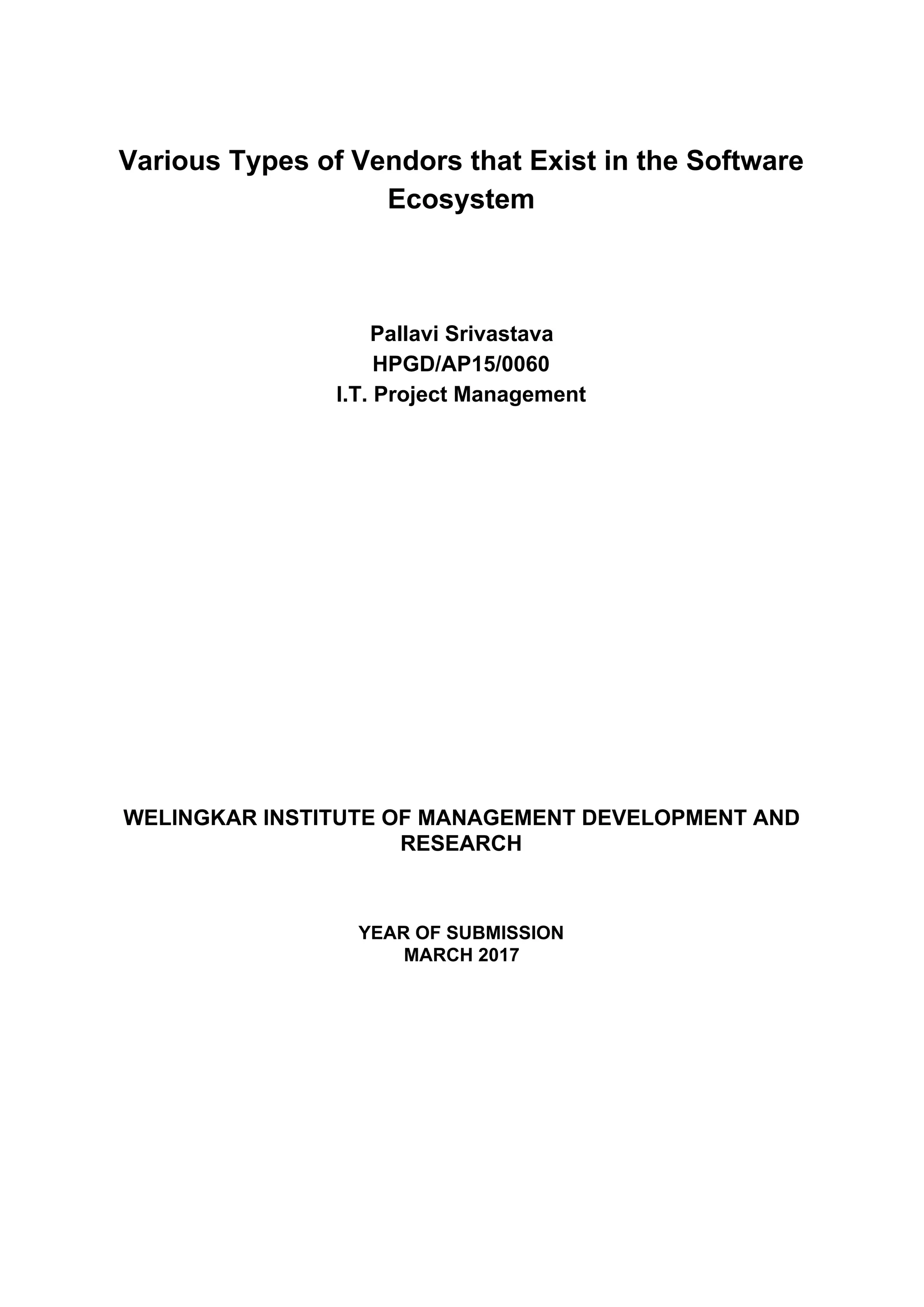 Various Types of Vendors that Exist in the Software Ecosystem | PDF