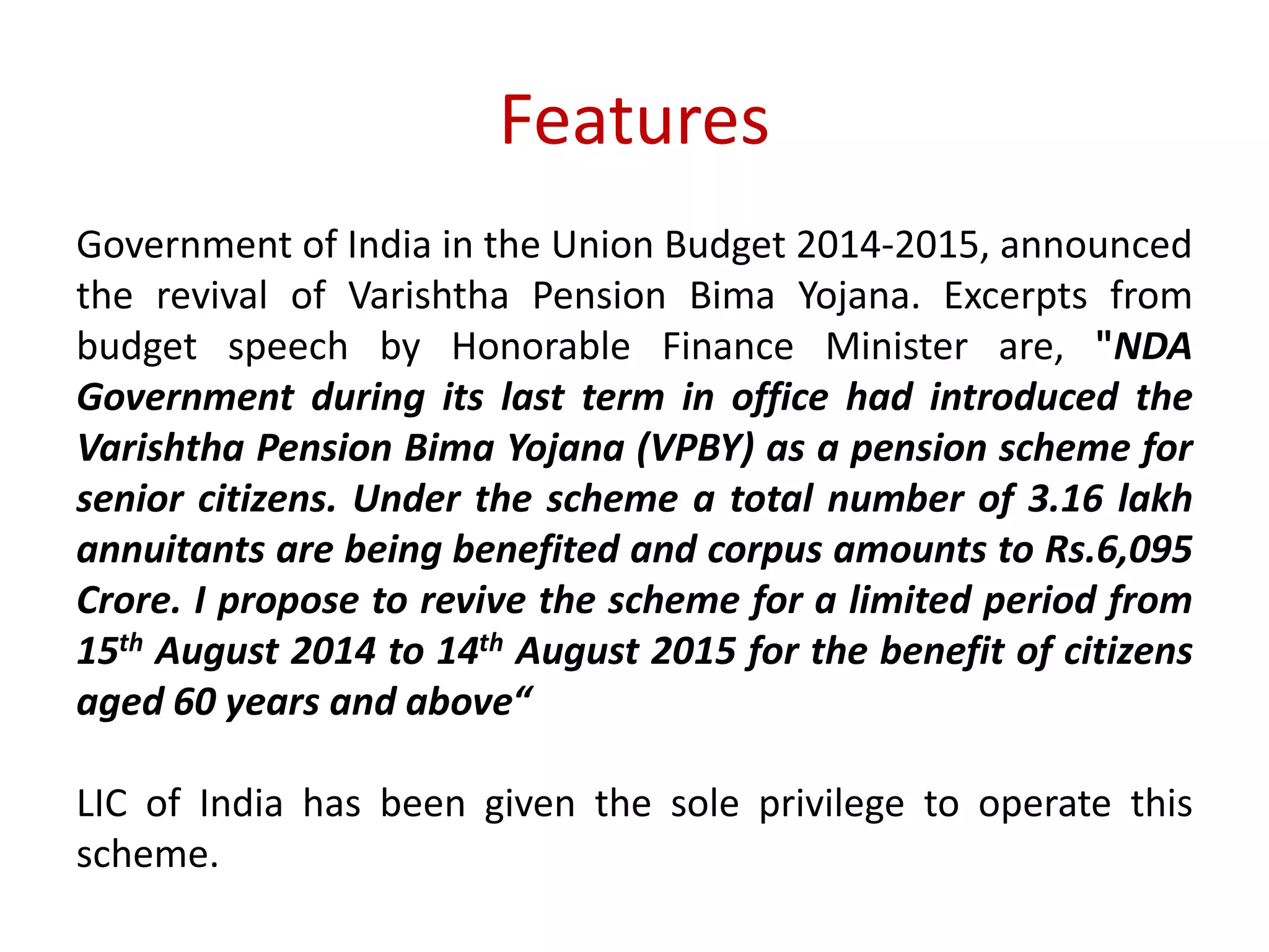 LIC - Varishtha Pension Bima Yojana | PPTX