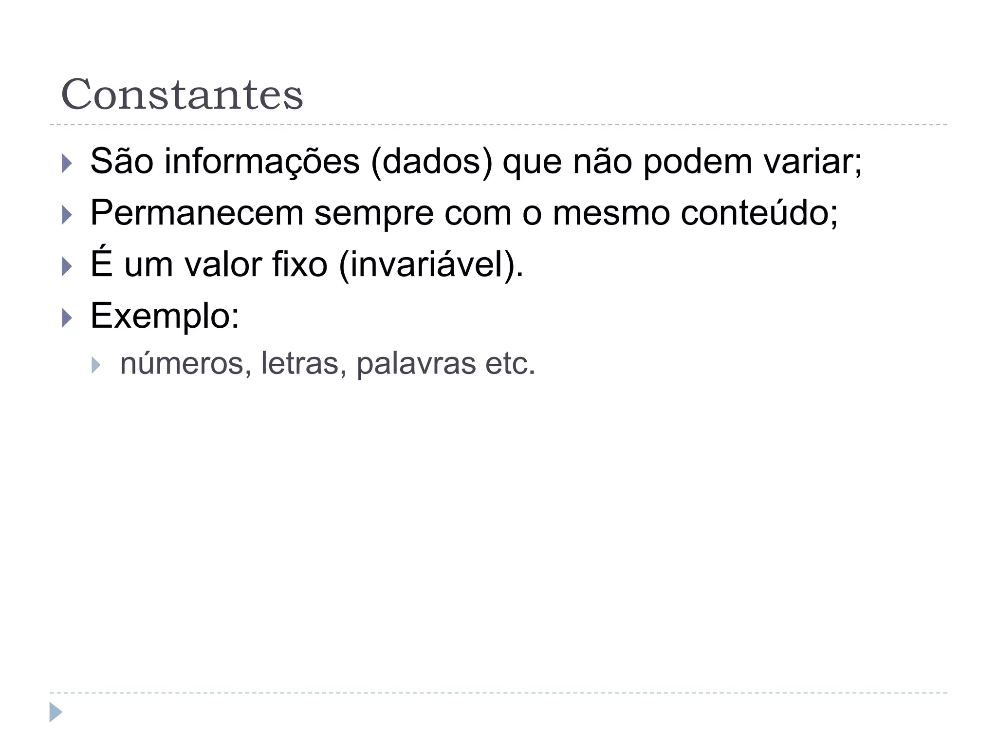 Variáveis Constantes E Tipos De Dados Ppt