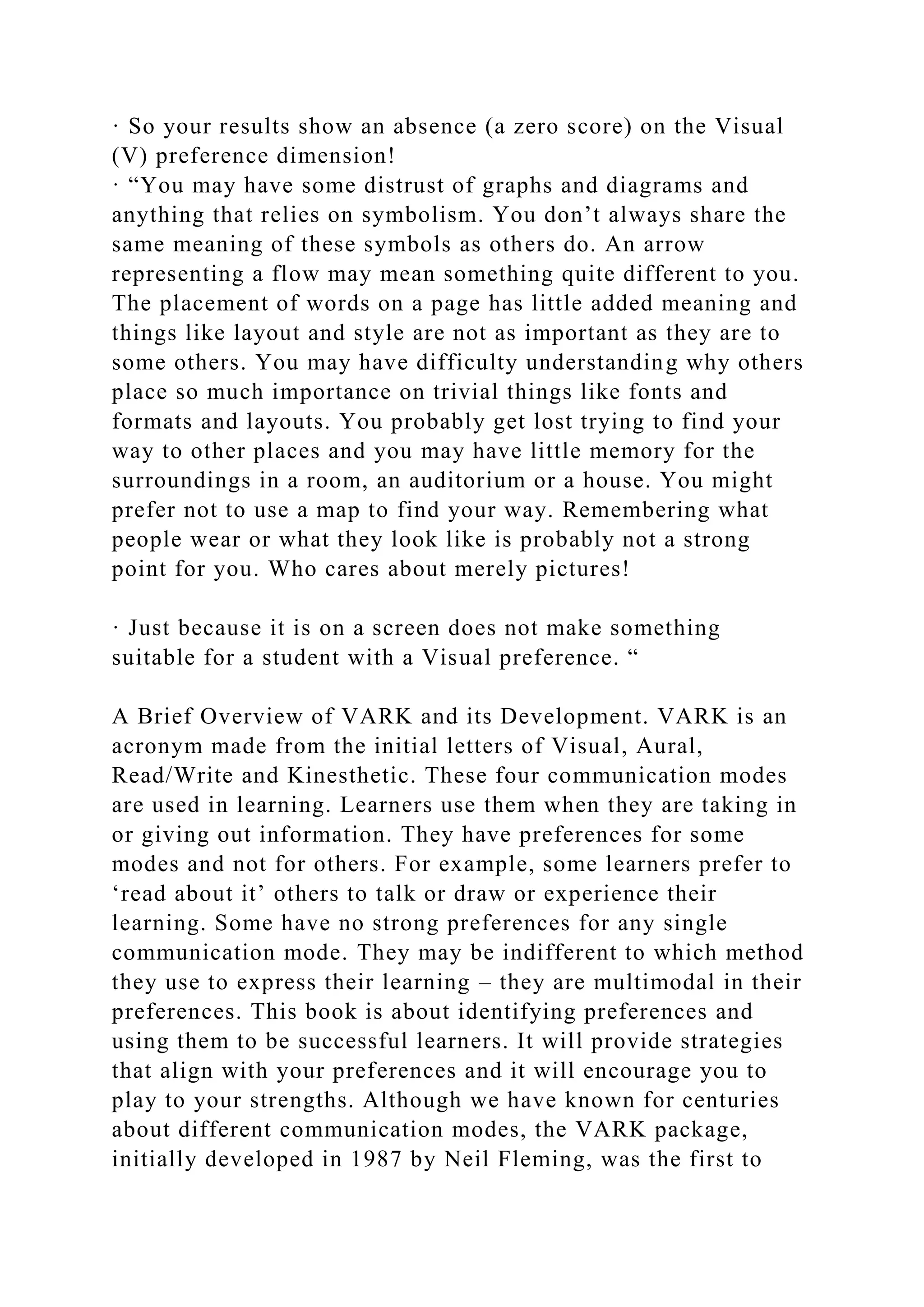 VARK Analysis PaperLearning styles represent the different app.docx ...