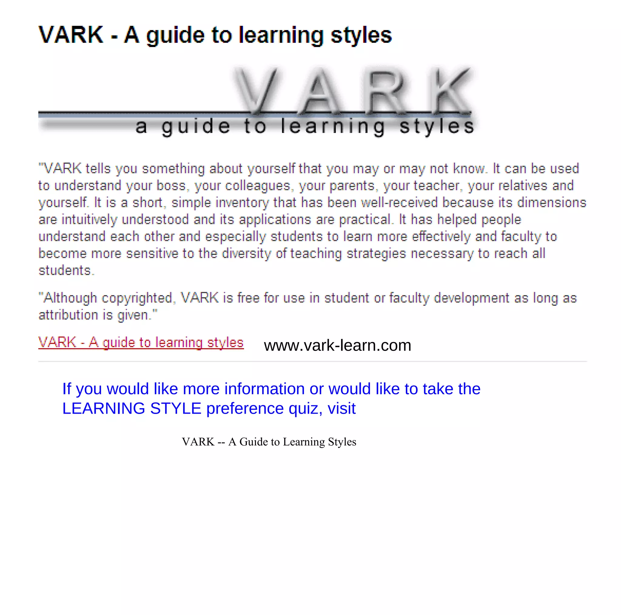 VARK Learning Styles | PPT