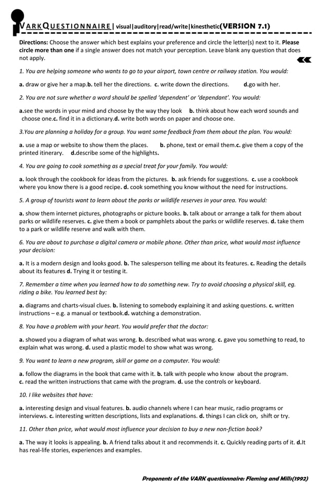 Vark questionnaire | PDF