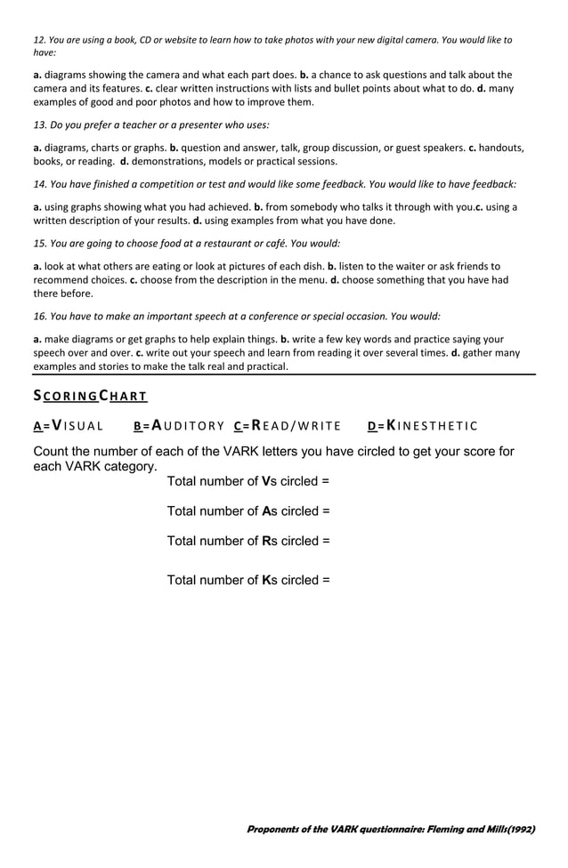 Vark questionnaire | PDF Vark questionnaire | PDF