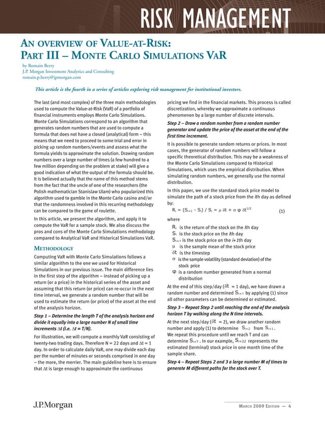 VaR Methodologies Jp Morgan | PDF | Stocks and Bonds | Personal Investing
