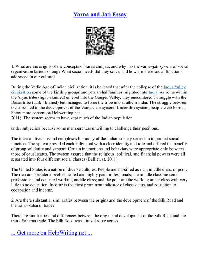 Varna And Jati Essay | PDF | Africa Travel | Travel Locations