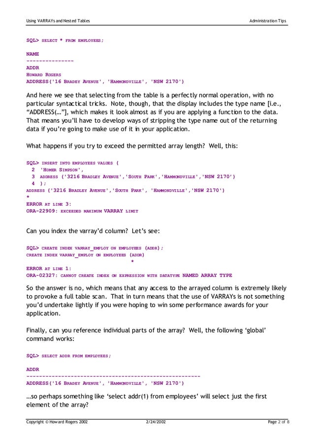 Varraysandnestedtables | PDF