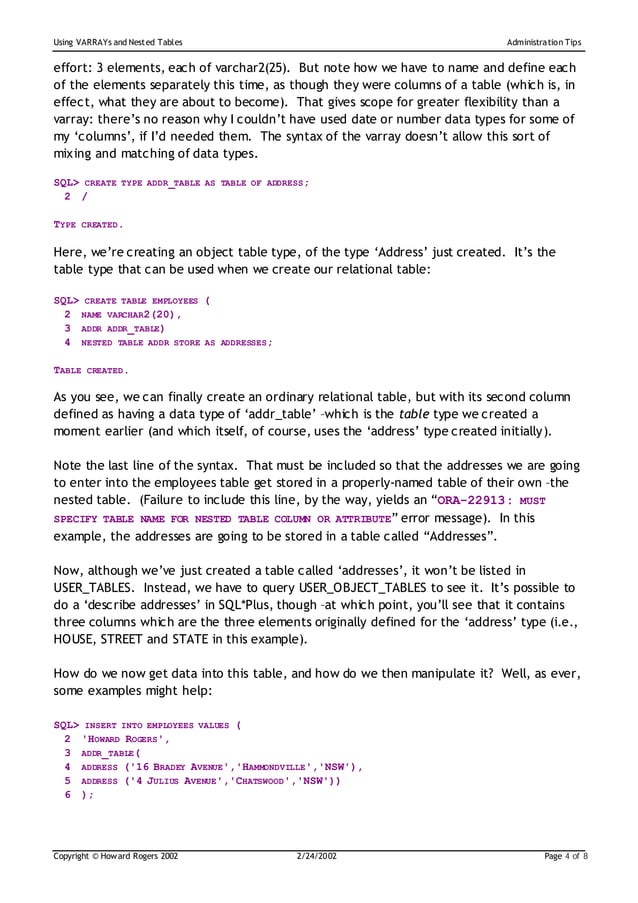 Varraysandnestedtables | PDF