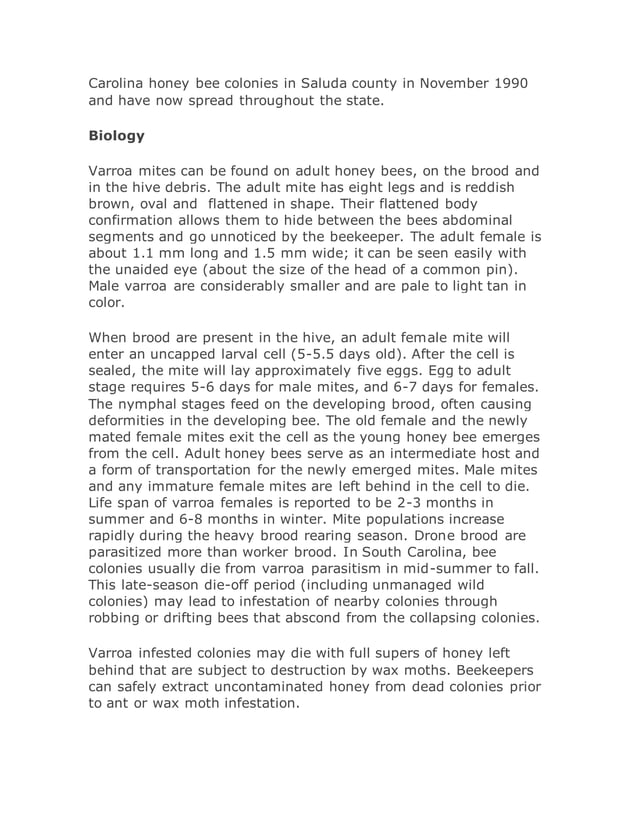 Varroa mite control in south carolina | PDF