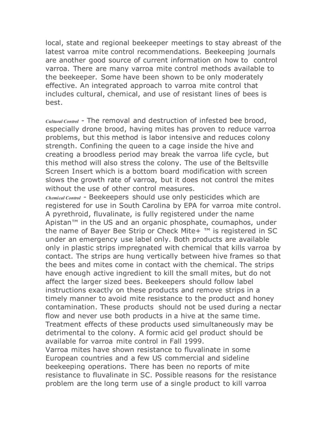 Varroa mite control in south carolina | PDF