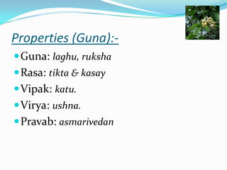 Ayurvedic Pharmacology of Cratoeva nurvala & its Pharmacognocy | PPTX