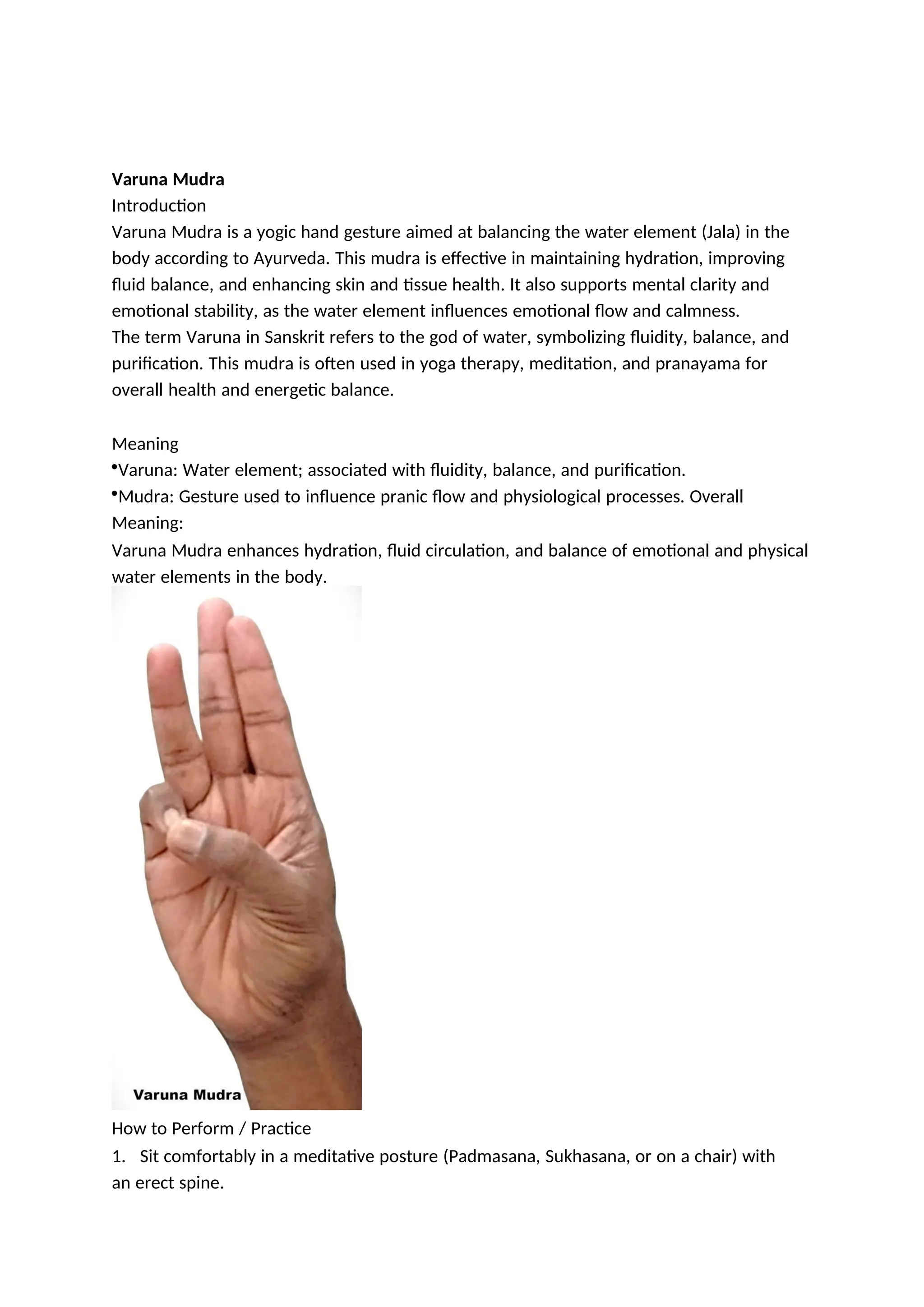 Varuna Mudra-Varuna: Water element; associated with fluidity, balance ...