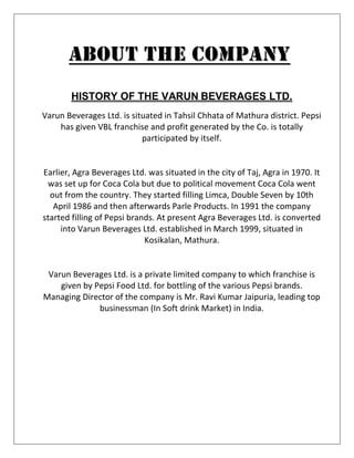Varun Beverages- An Industrial Visit | DOCX