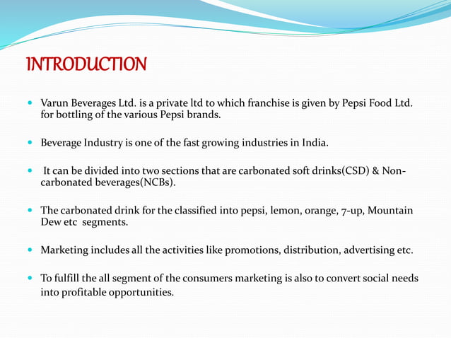 Varun beverages Pepsi presentation | PPTX | Business | Business and Finance