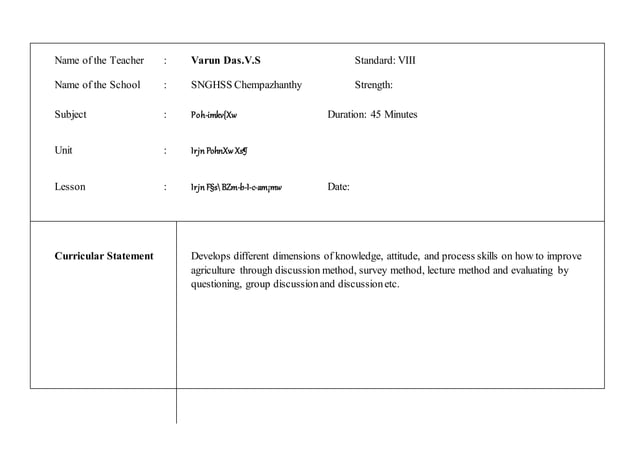Varun das lesson plan | DOCX | Agriculture | Industries