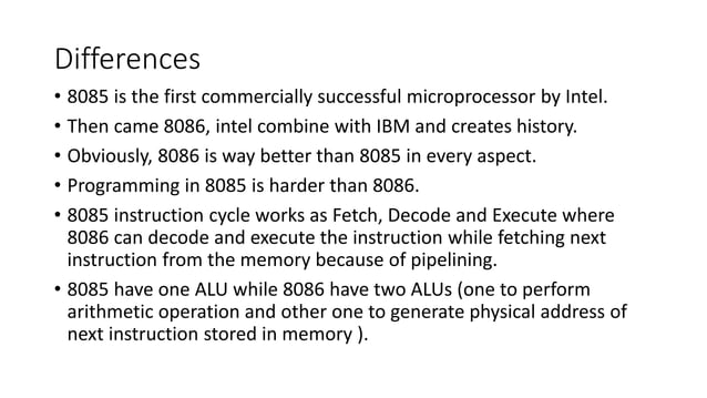 Difference between 8085 and 8086 microprocessor Architecture