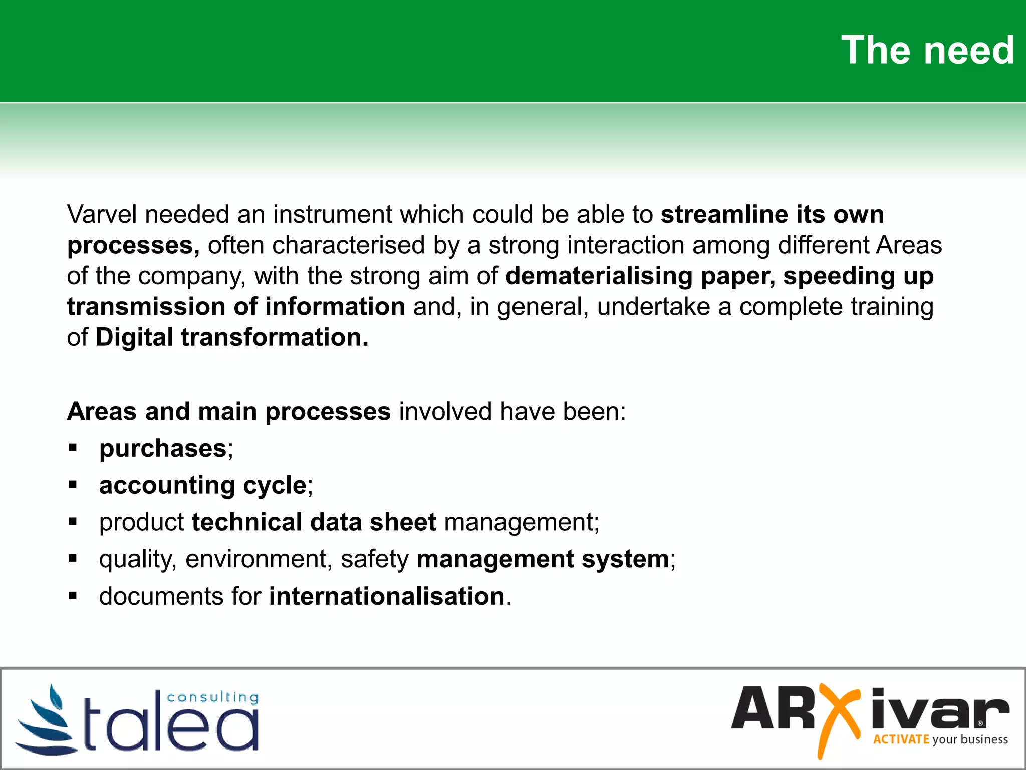 ARXivar for Varvel - Information & Process Management for Manifacturing Industry | PPT