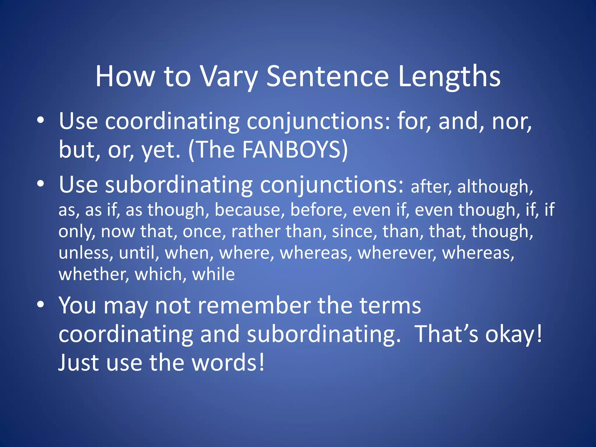Varying Sentence structure | PPTX