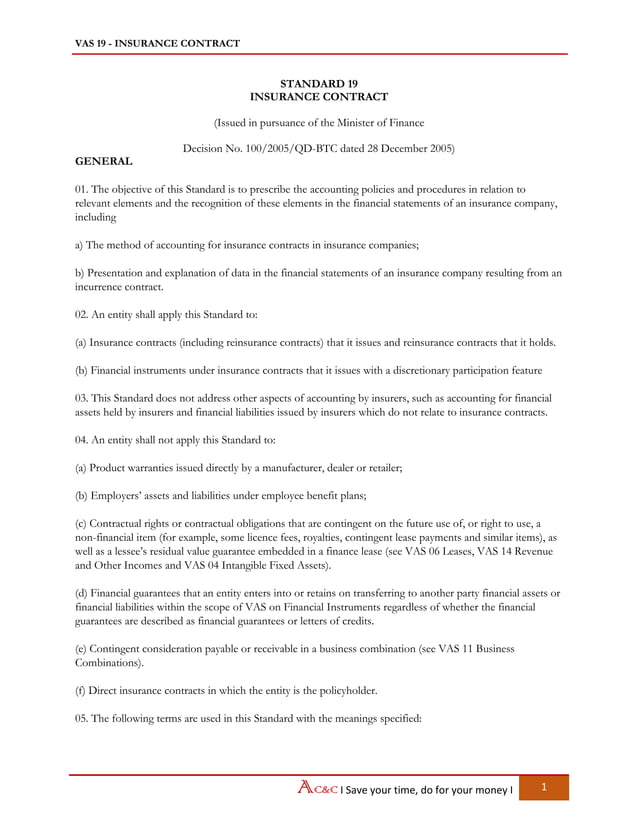 Vietnam Accounting Standards - VAS 19 Insurance Contract | PDF | Life ...